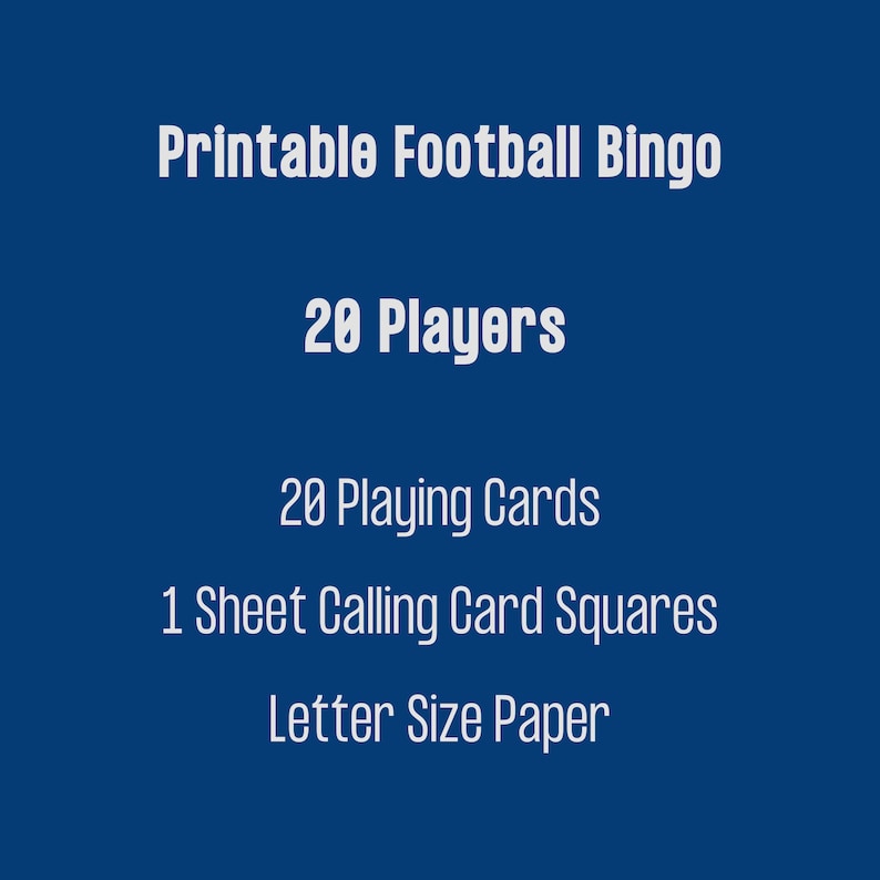 Printable Football Bingo, Printable Party Game, 20 Player Game ...