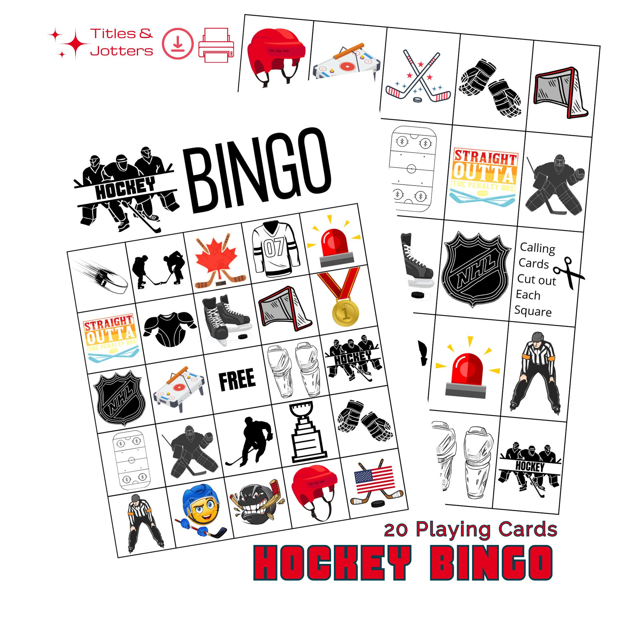 Printable Hockey Bingo, Hockey Bingo for Team Parties, 20 Players ...