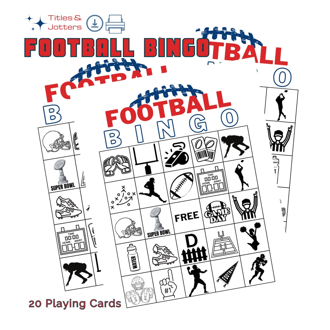 Printable Football Bingo, Printable Party Game, 20 Player Game ...
