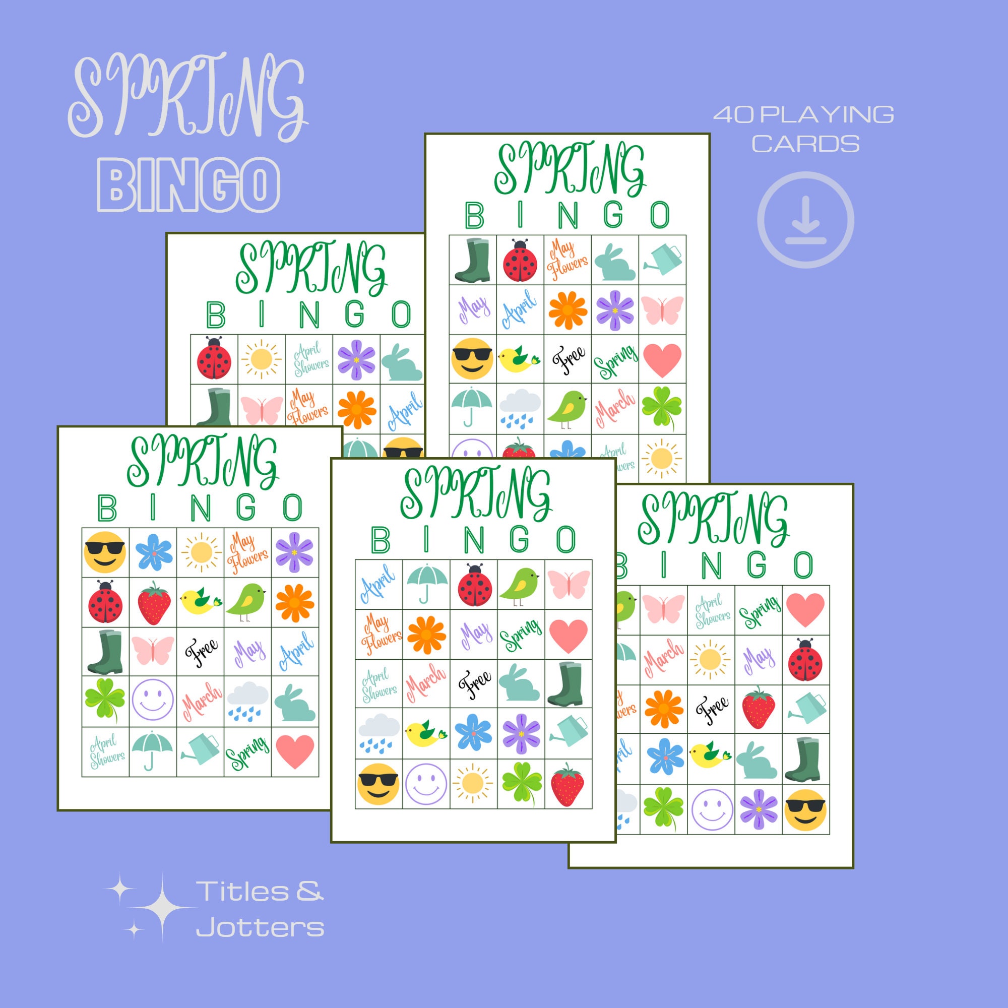 Printable Spring Bingo Game for Kids, Family Game Night, Bingo Game Set ...