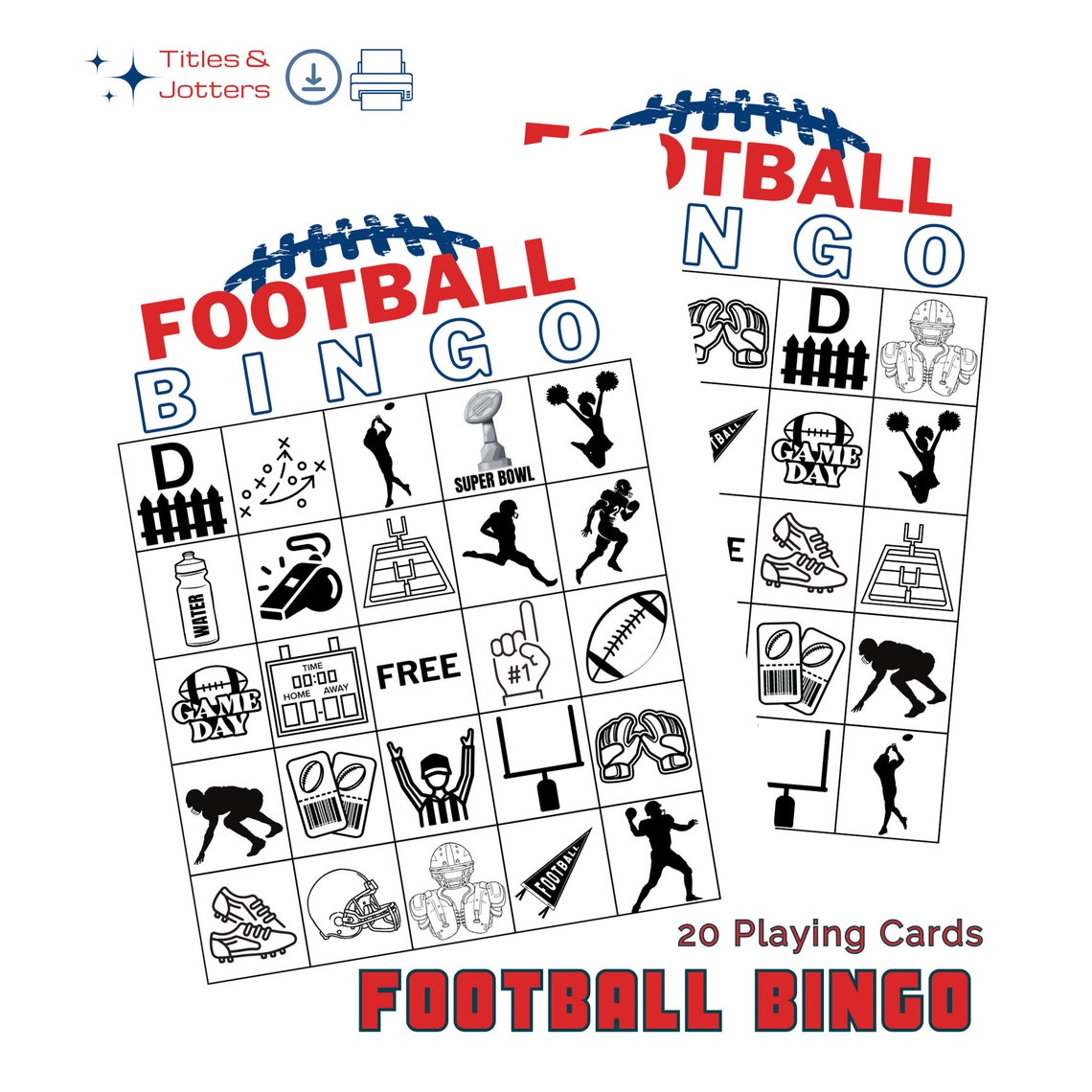 Printable Football Bingo, Printable Party Game, 20 Player Game ...