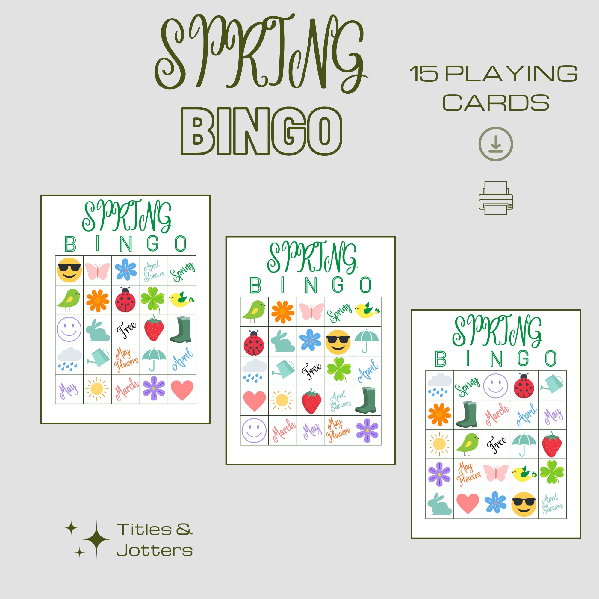 Printable Spring Bingo Cards, Printable Game for Kids, Family Game ...