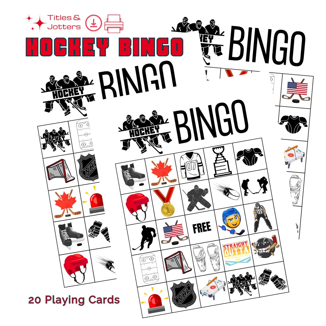Printable Hockey Bingo, Hockey Bingo for Team Parties, 20 Players ...
