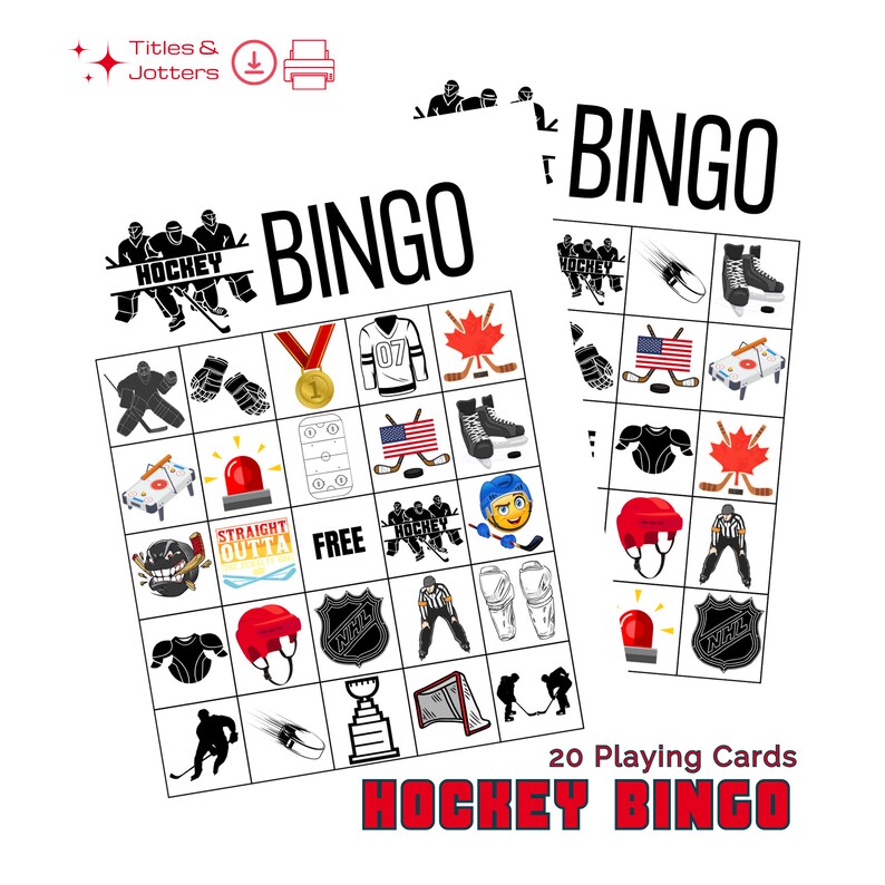 Printable Hockey Bingo, Hockey Bingo for Team Parties, 20 Players ...