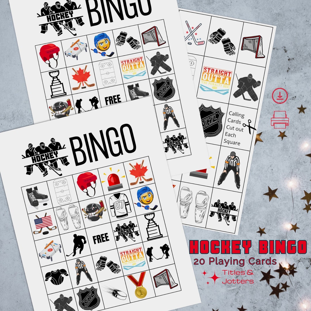 Printable Hockey Bingo, Hockey Bingo for Team Parties, 20 Players ...