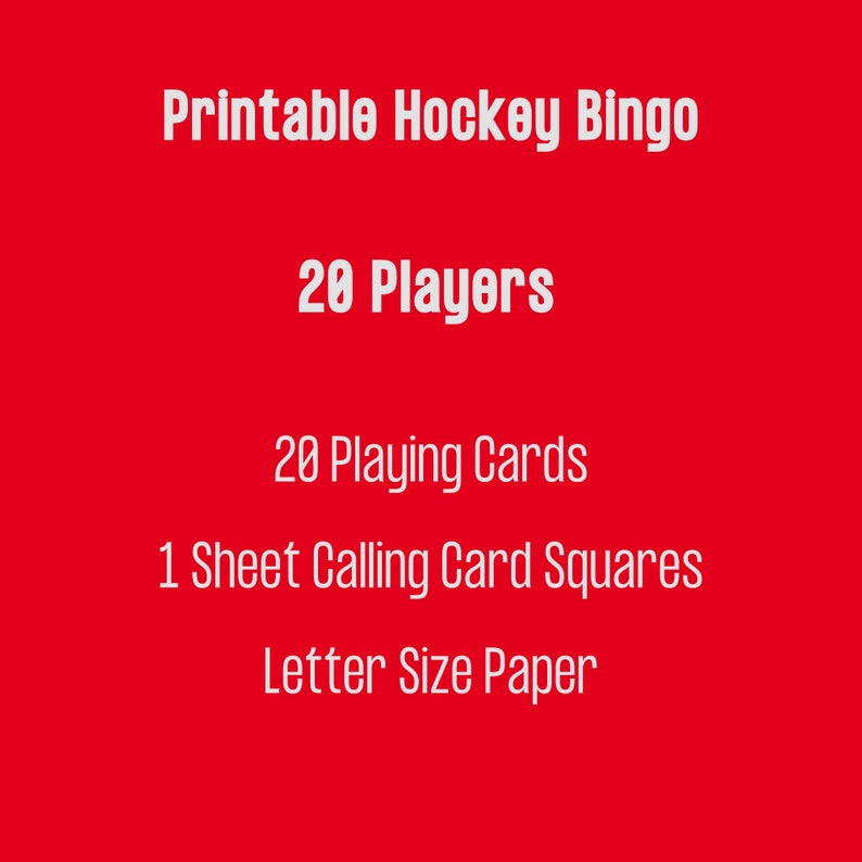 Printable Hockey Bingo, Hockey Bingo for Team Parties, 20 Players ...