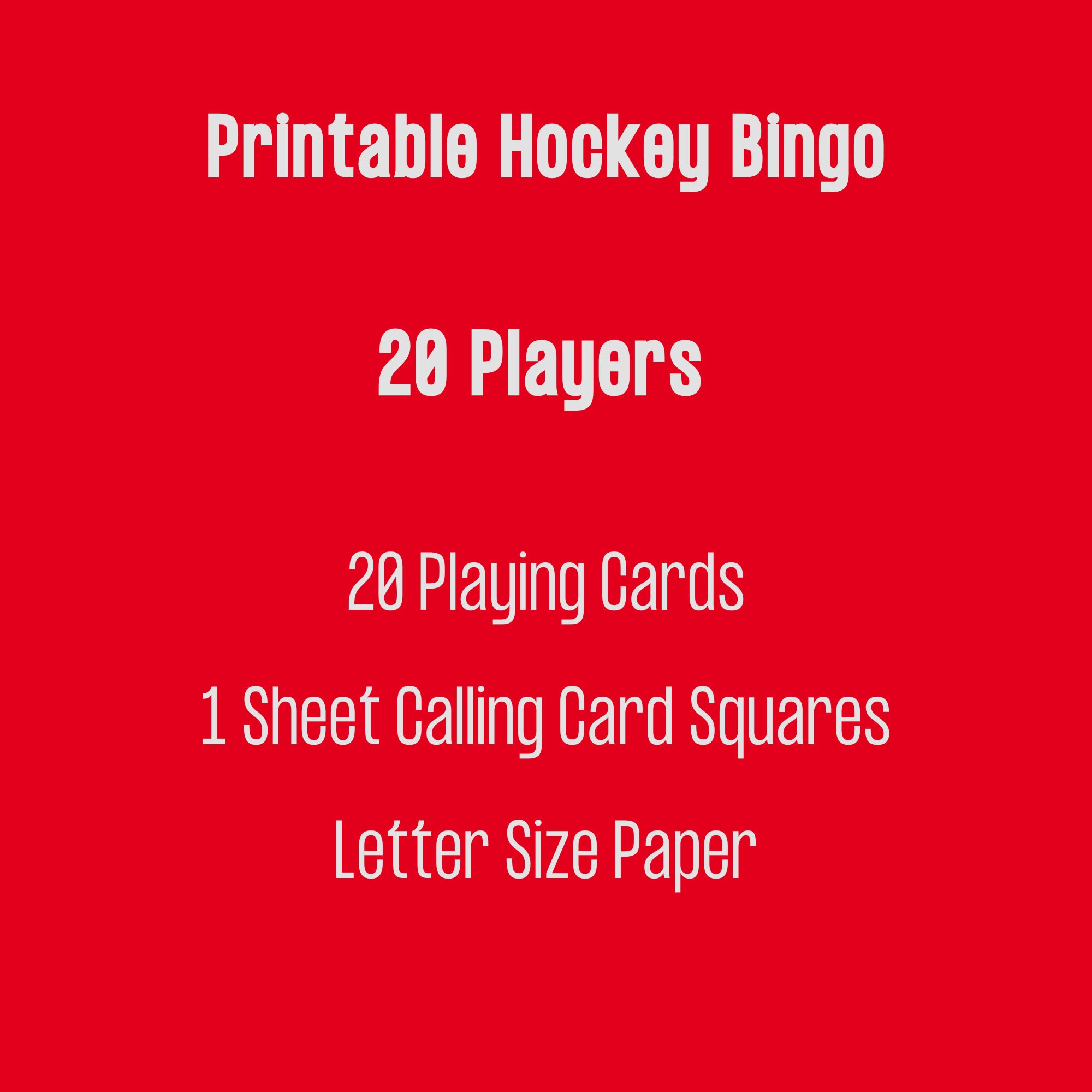 Printable Hockey Bingo, Hockey Bingo for Team Parties, 20 Players ...