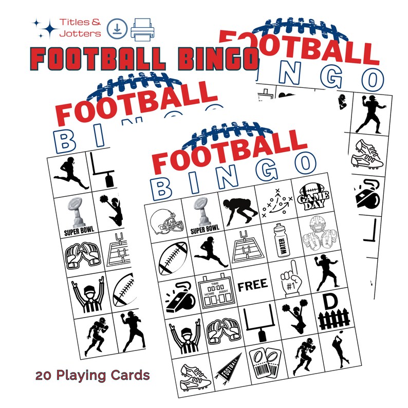 Printable Football Bingo, Printable Party Game, 20 Player Game ...