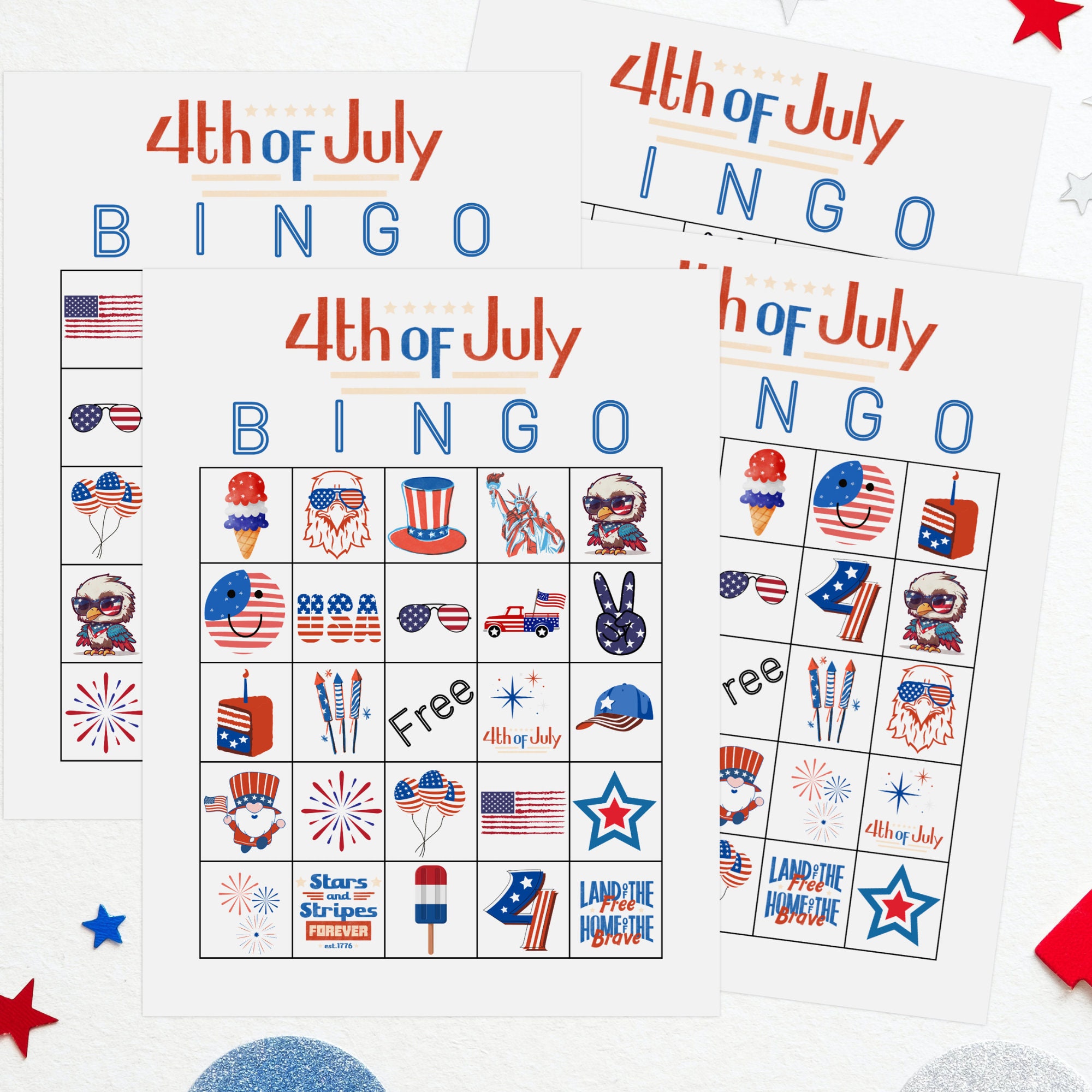 Printable 4th of July Bingo Cards, July 4 Printable Games, Bingo Boards ...