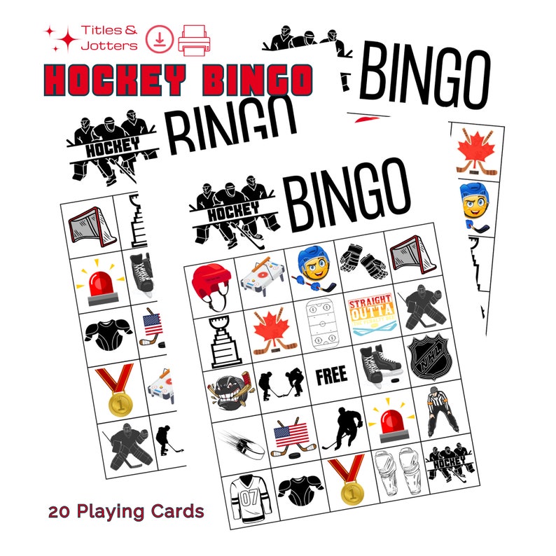 Printable Hockey Bingo, Hockey Bingo for Team Parties, 20 Players ...