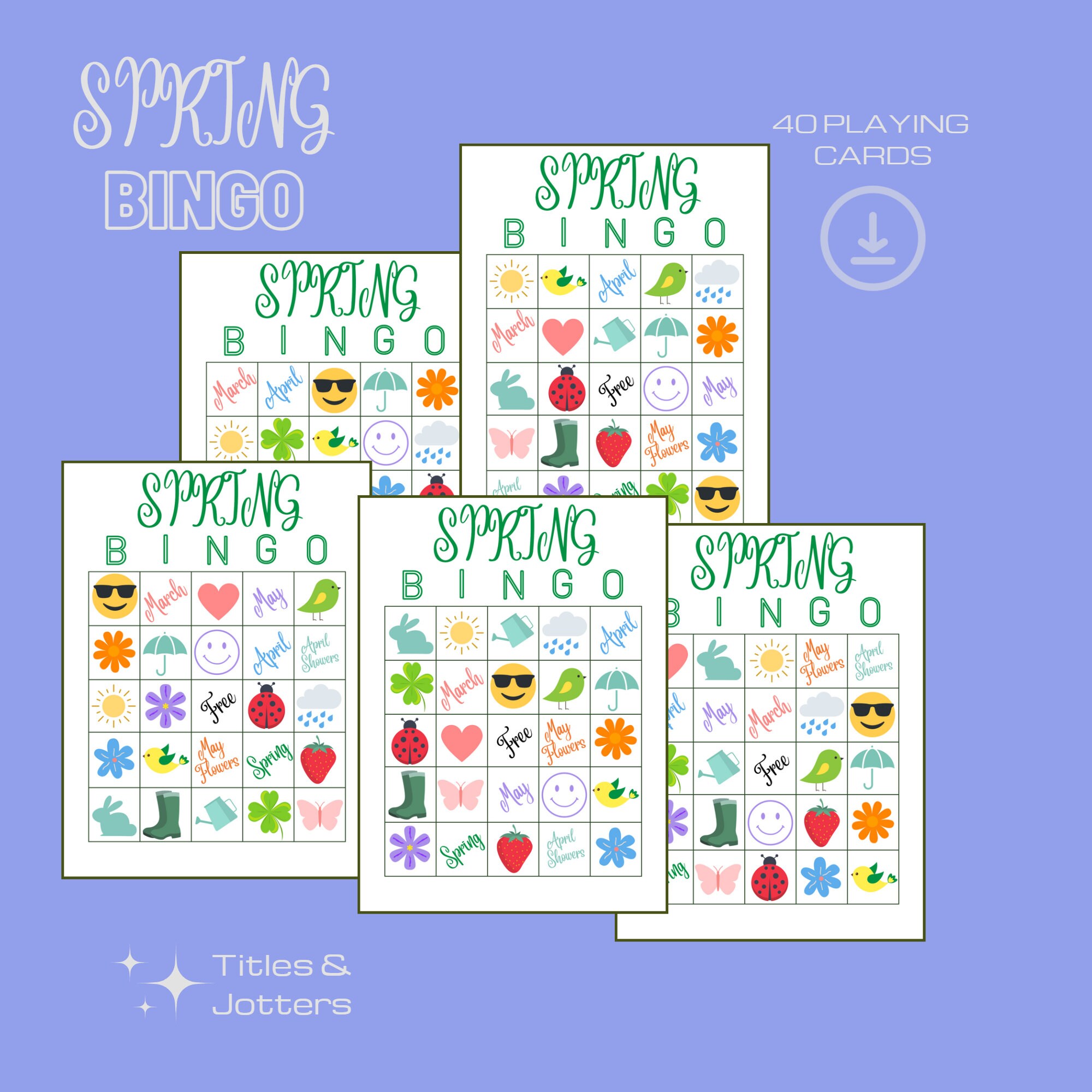 Printable Spring Bingo Game for Kids, Family Game Night, Bingo Game Set ...