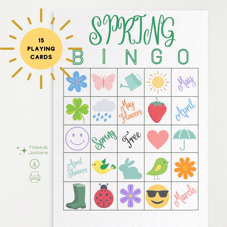 Printable Spring Bingo Cards, Printable Game for Kids, Family Game ...