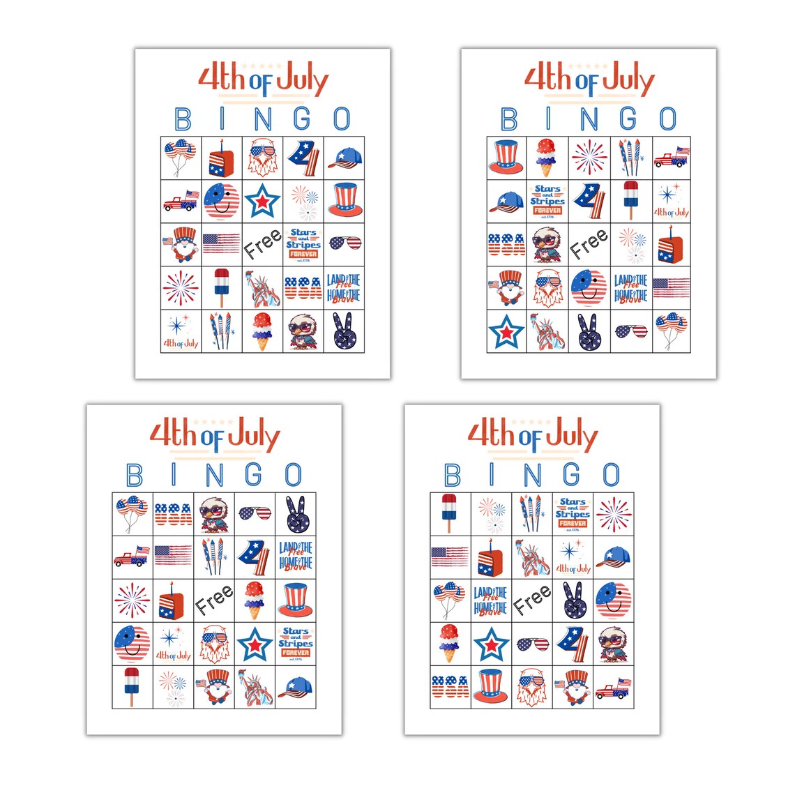Printable 4th of July Bingo Cards July 4 Printable Games - Etsy