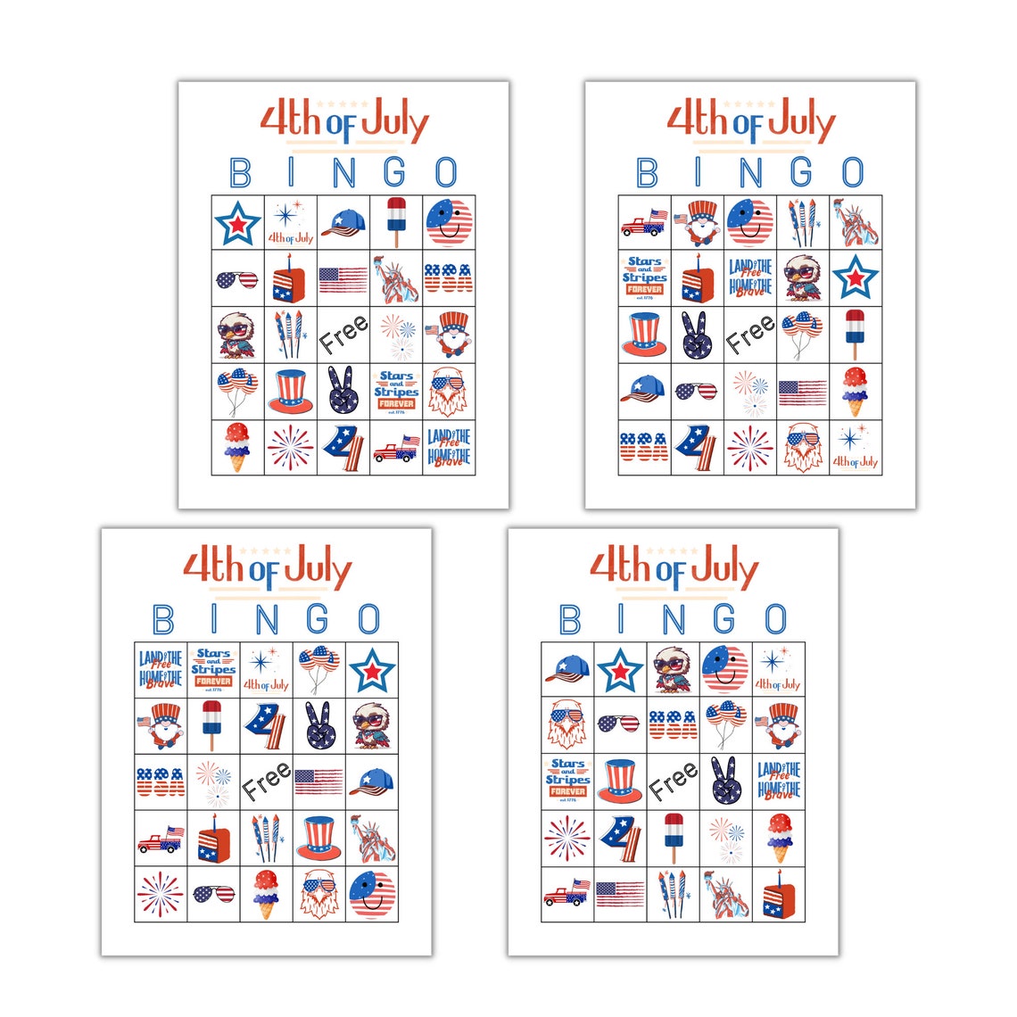 Printable 4th of July Bingo Cards July 4 Printable Games - Etsy