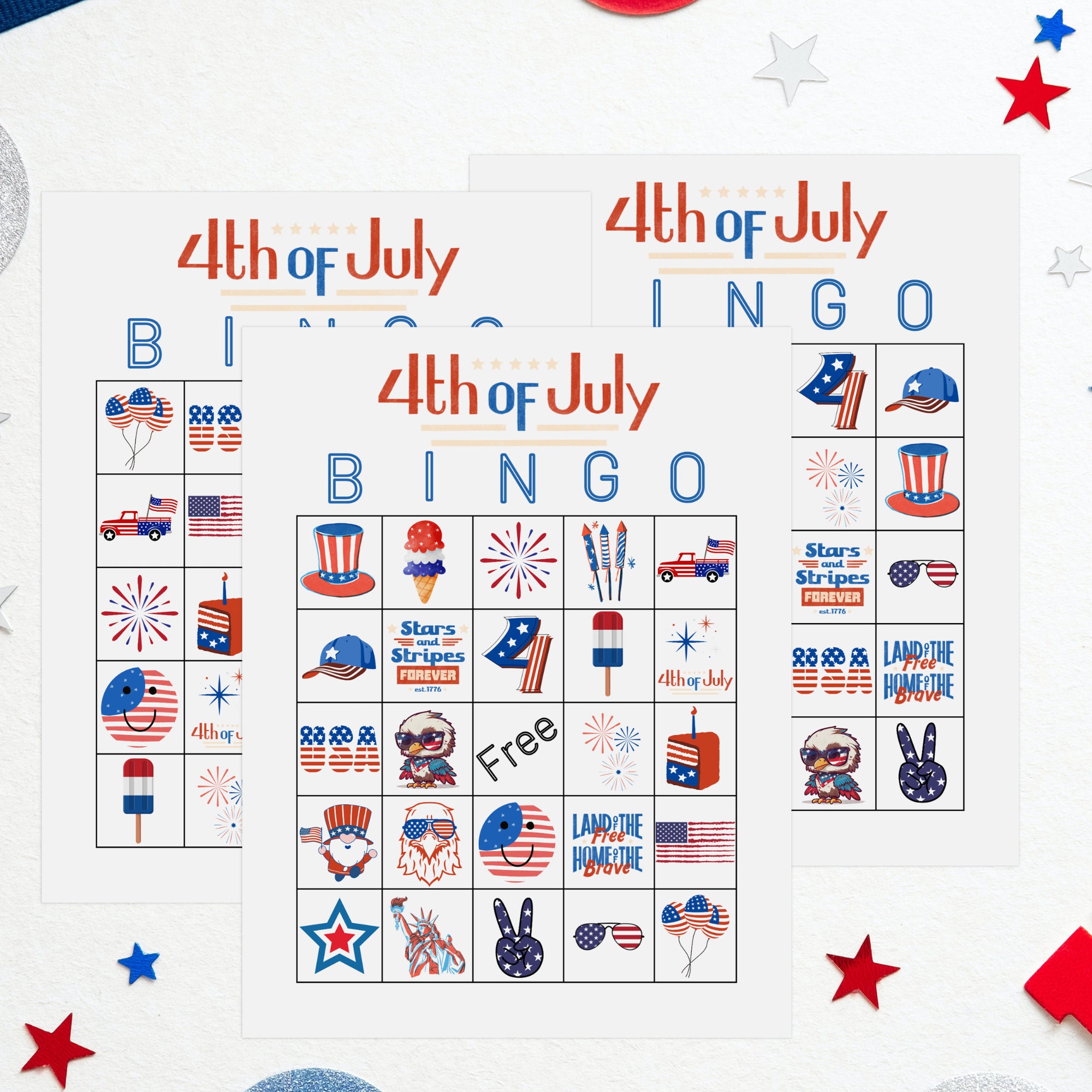 Printable 4th of July Bingo Cards, July 4 Printable Games, Bingo Boards ...