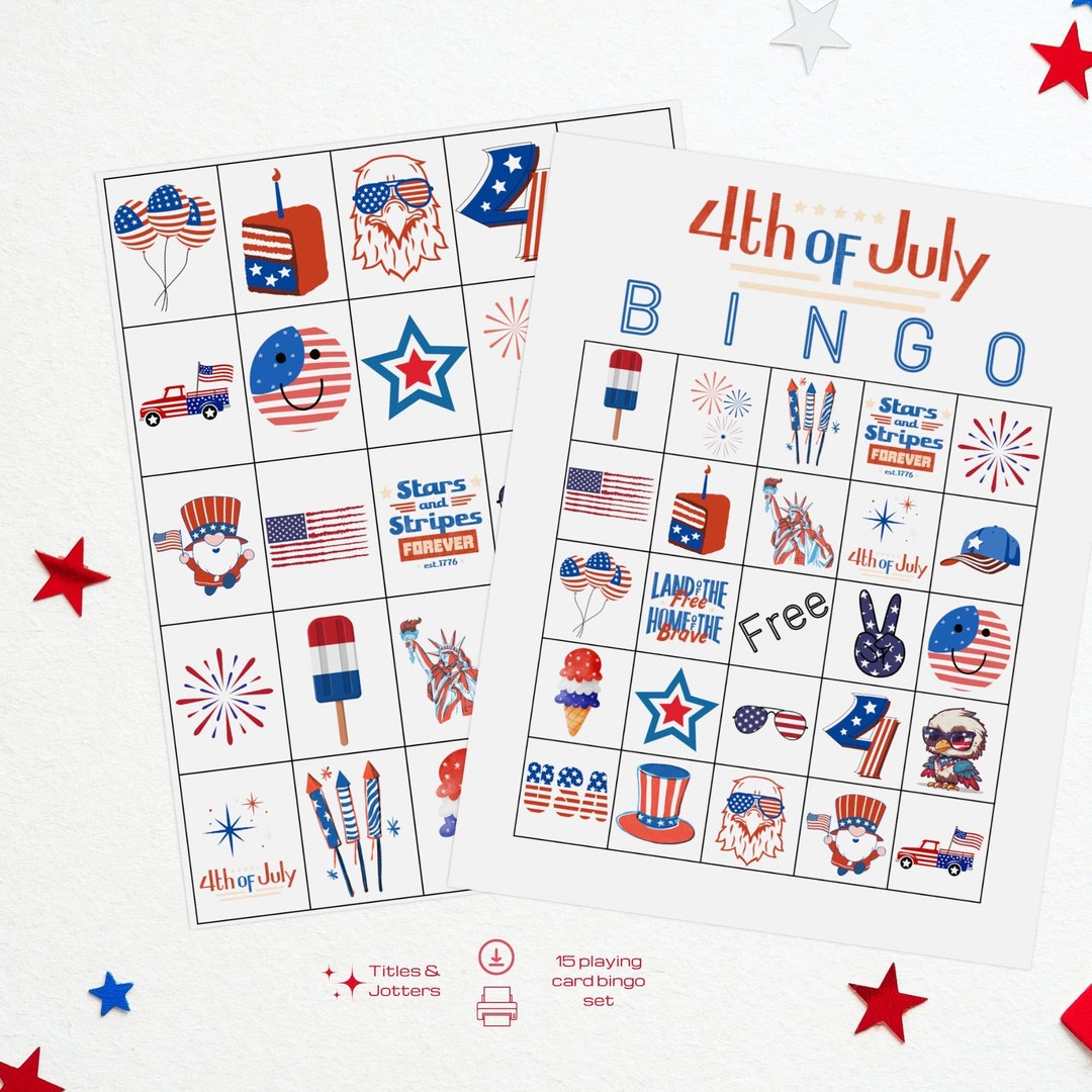 Printable 4th of July Bingo Cards, July 4 Printable Games, Bingo Boards ...