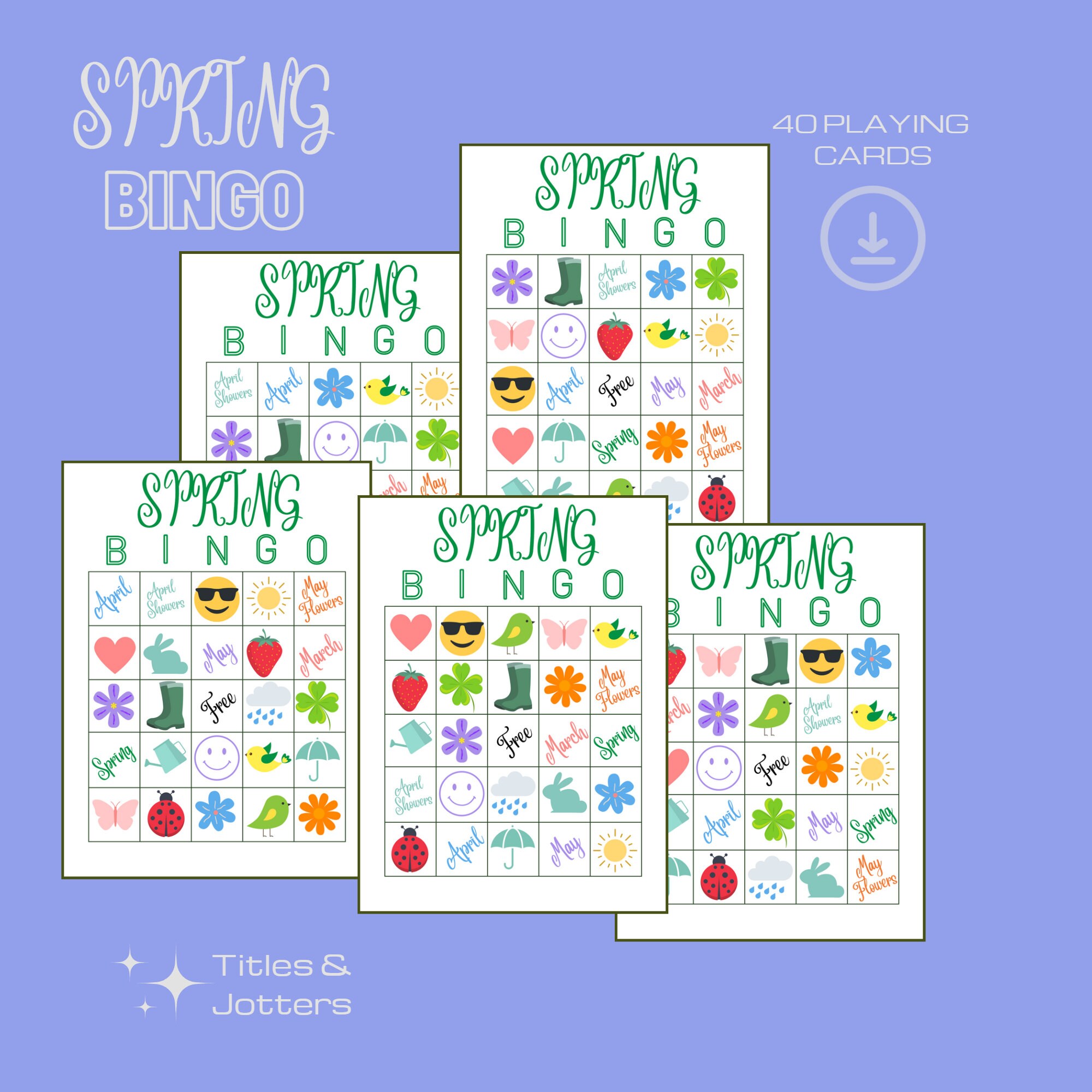 Printable Spring Bingo Game for Kids, Family Game Night, Bingo Game Set ...