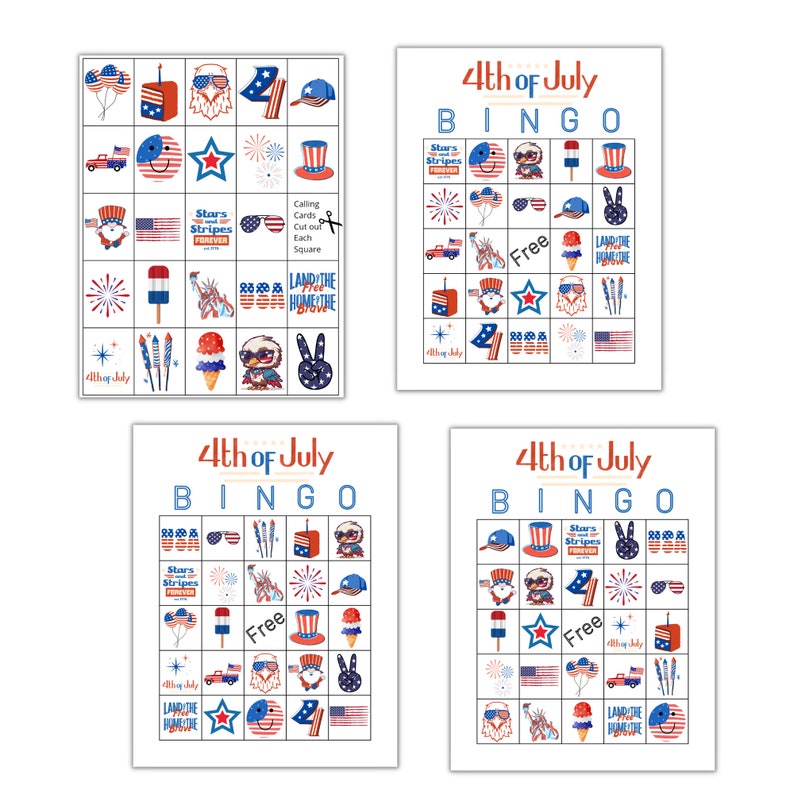 Printable 4th of July Bingo Cards, July 4 Printable Games, Bingo Boards ...