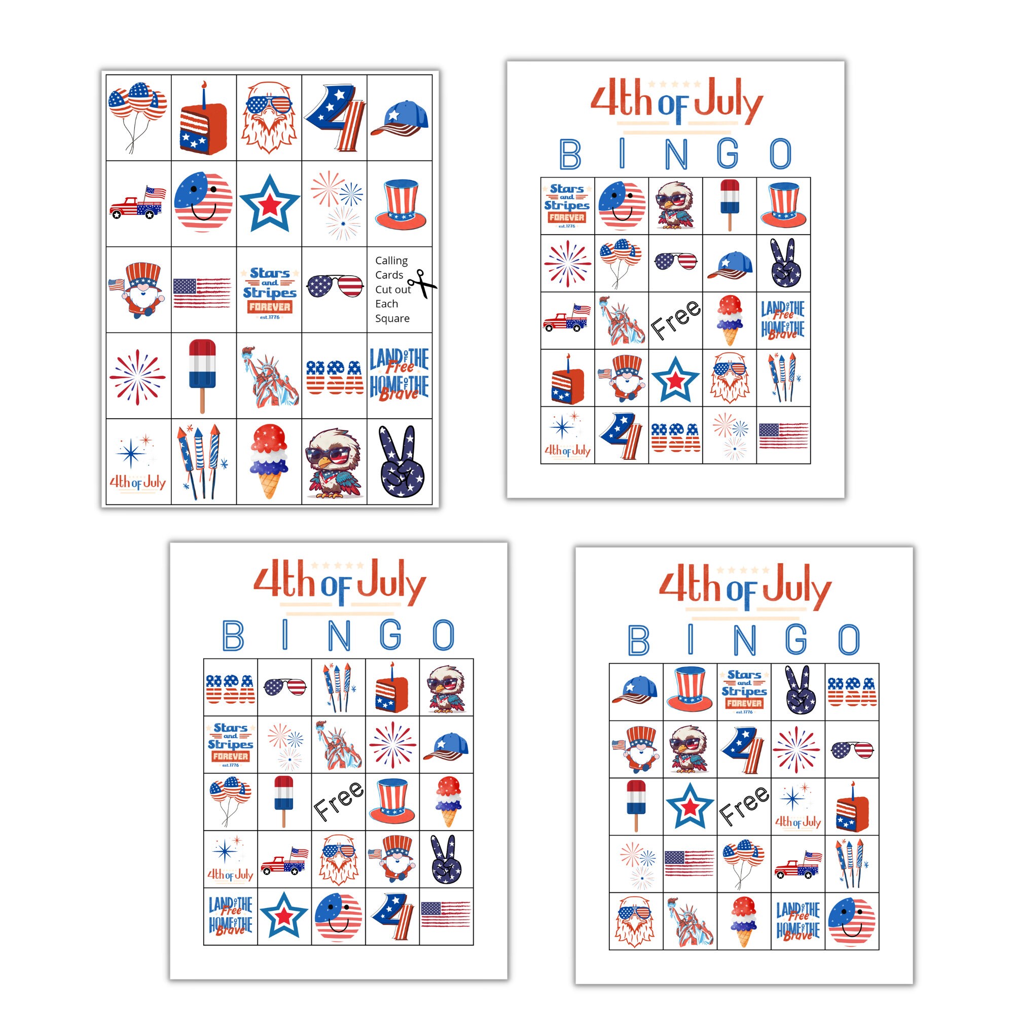 Printable 4th of July Bingo Cards, July 4 Printable Games, Bingo Boards ...