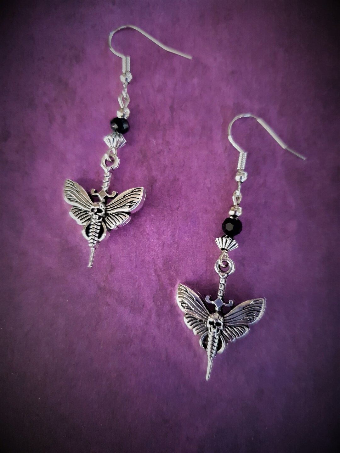 Small and Long Dead Head Moth Dangle Earrings Edgy and Eye-catching ...