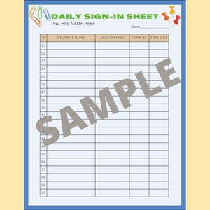 Printable Sign In-out Sheet for Teachers Classrooms - Etsy