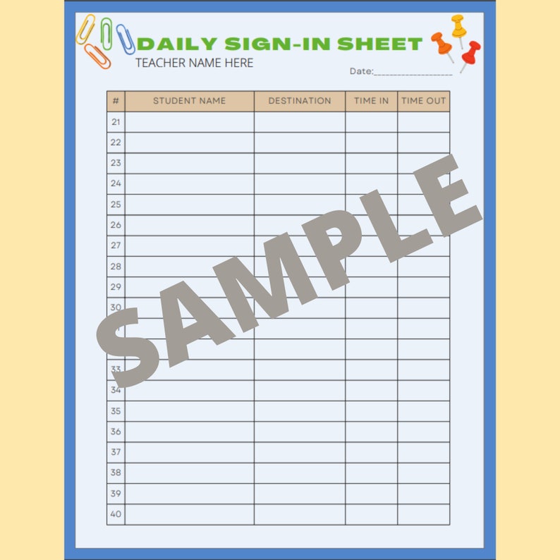 Printable Sign In-out Sheet for Teachers Classrooms - Etsy