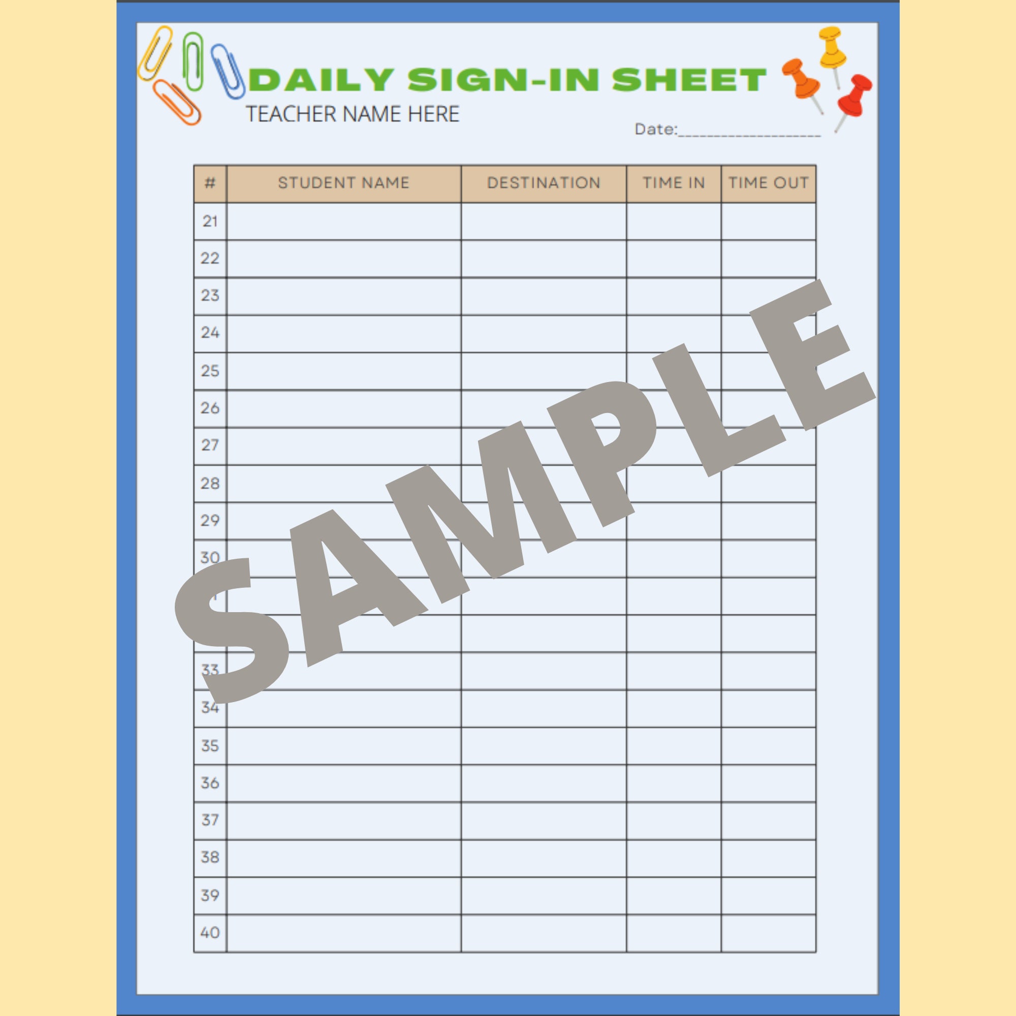 Printable Sign In-out Sheet for Teachers Classrooms - Etsy