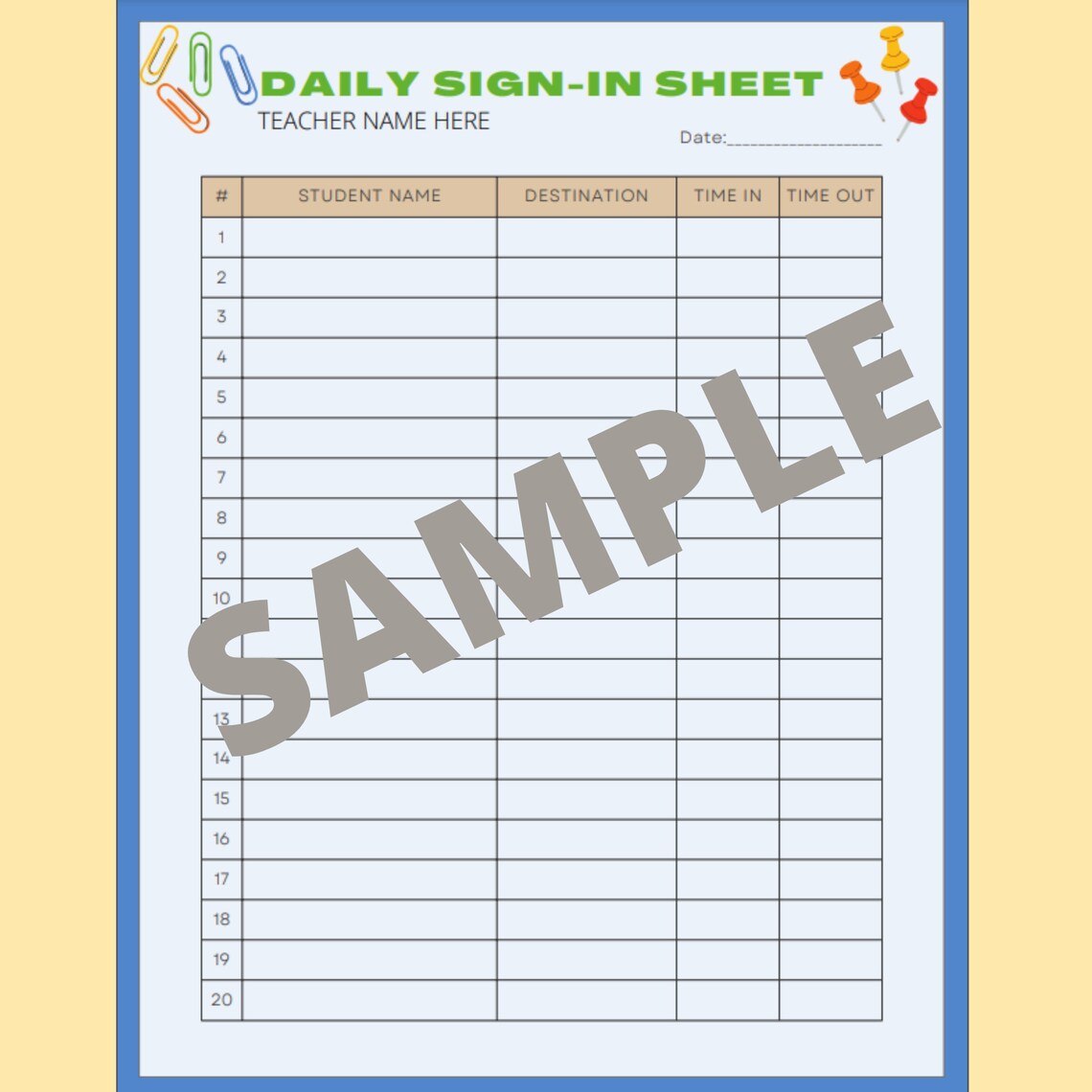 Printable Sign In-out Sheet for Teachers Classrooms - Etsy