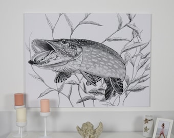 Pike Drawing on a Canvas | Hecht | Northern Pike | Snoek | Gädda ...