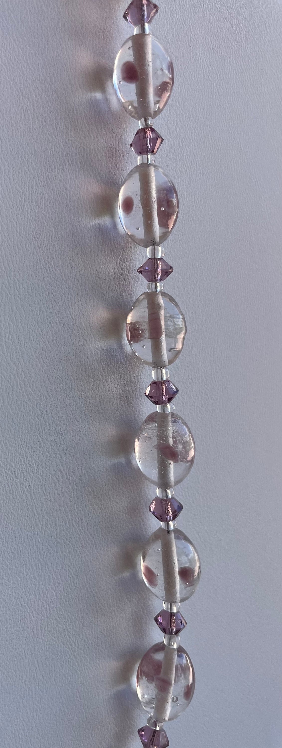Vintage Venetian Clear Oval Glass Beads With Spots of Lavender ...