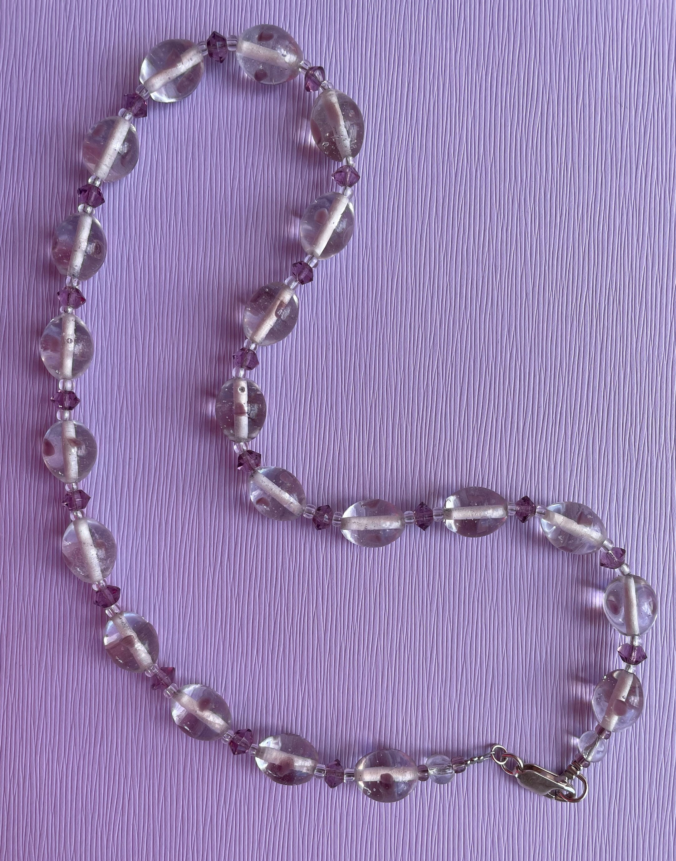 Vintage Venetian Clear Oval Glass Beads With Spots of Lavender ...