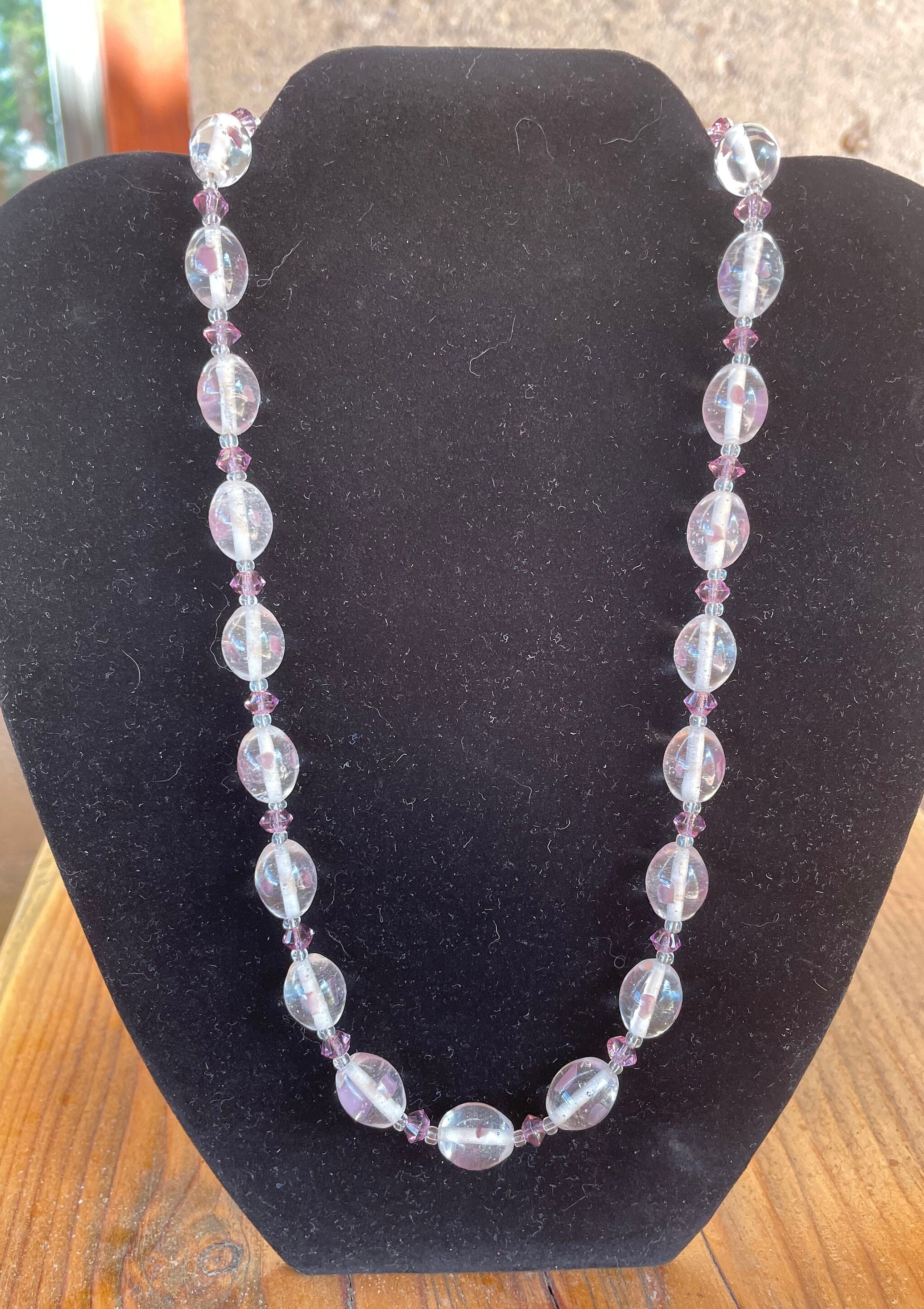 Vintage Venetian Clear Oval Glass Beads With Spots of Lavender ...