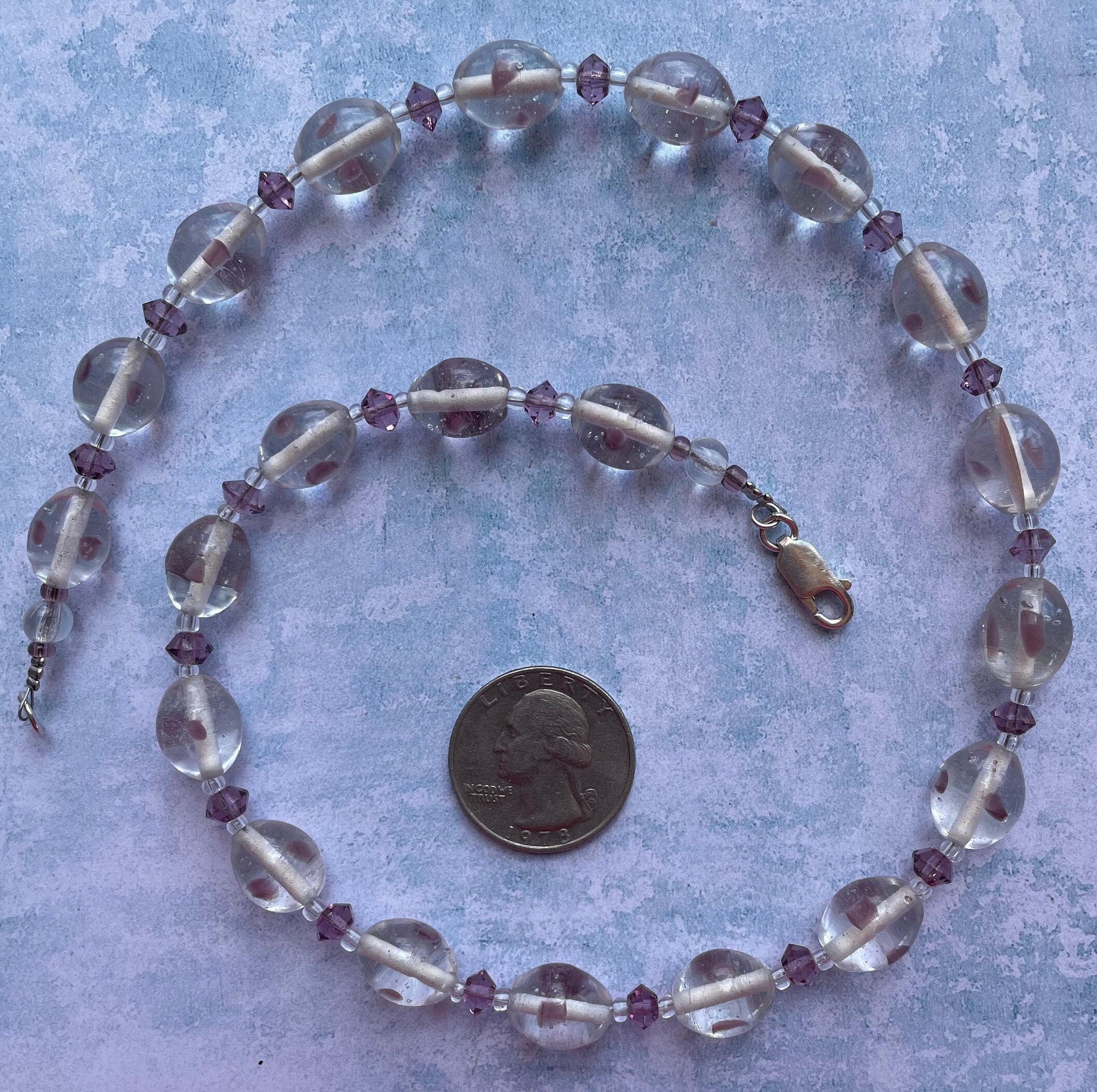 Vintage Venetian Clear Oval Glass Beads With Spots of Lavender ...