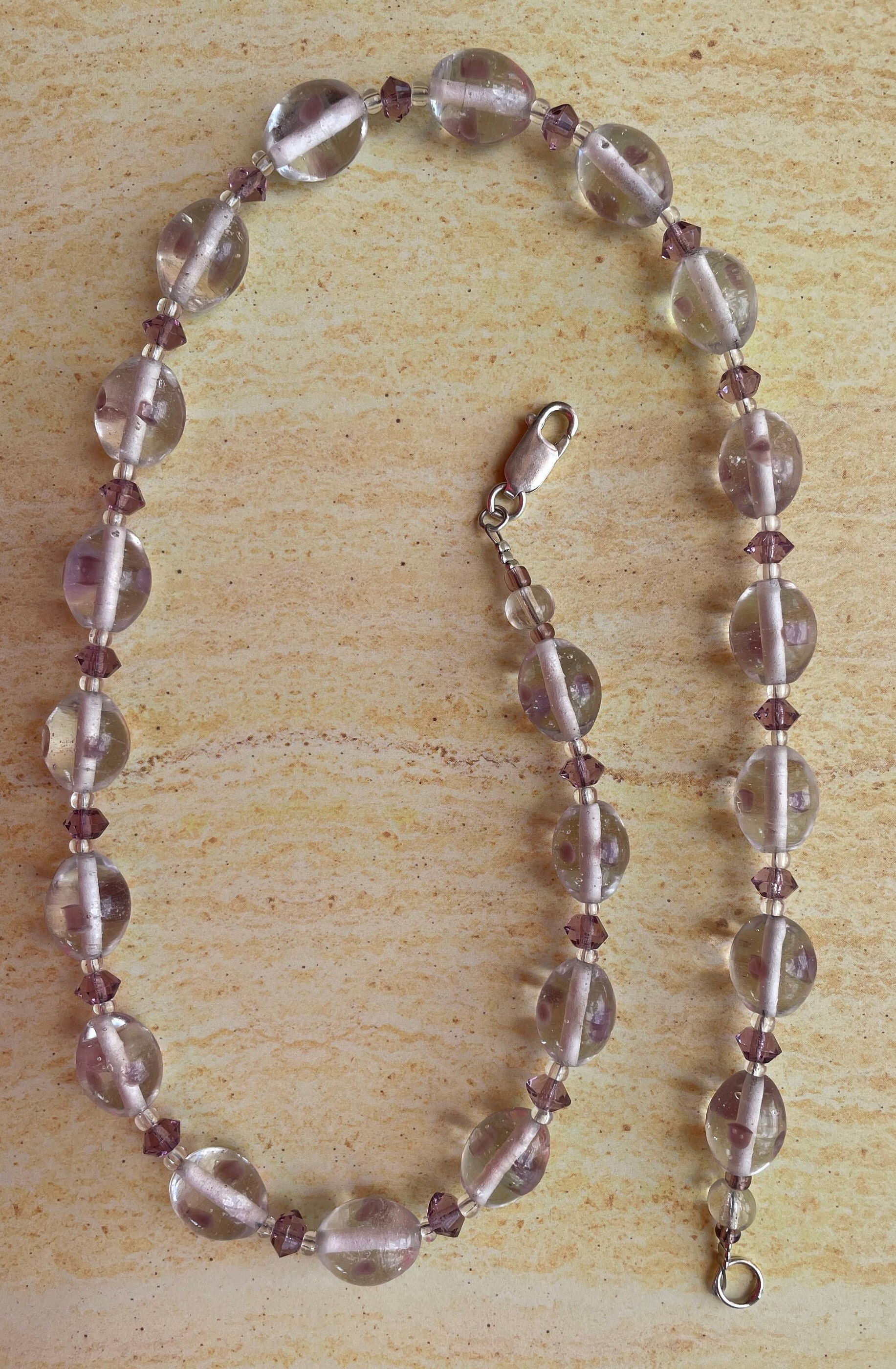 Vintage Venetian Clear Oval Glass Beads With Spots of Lavender ...
