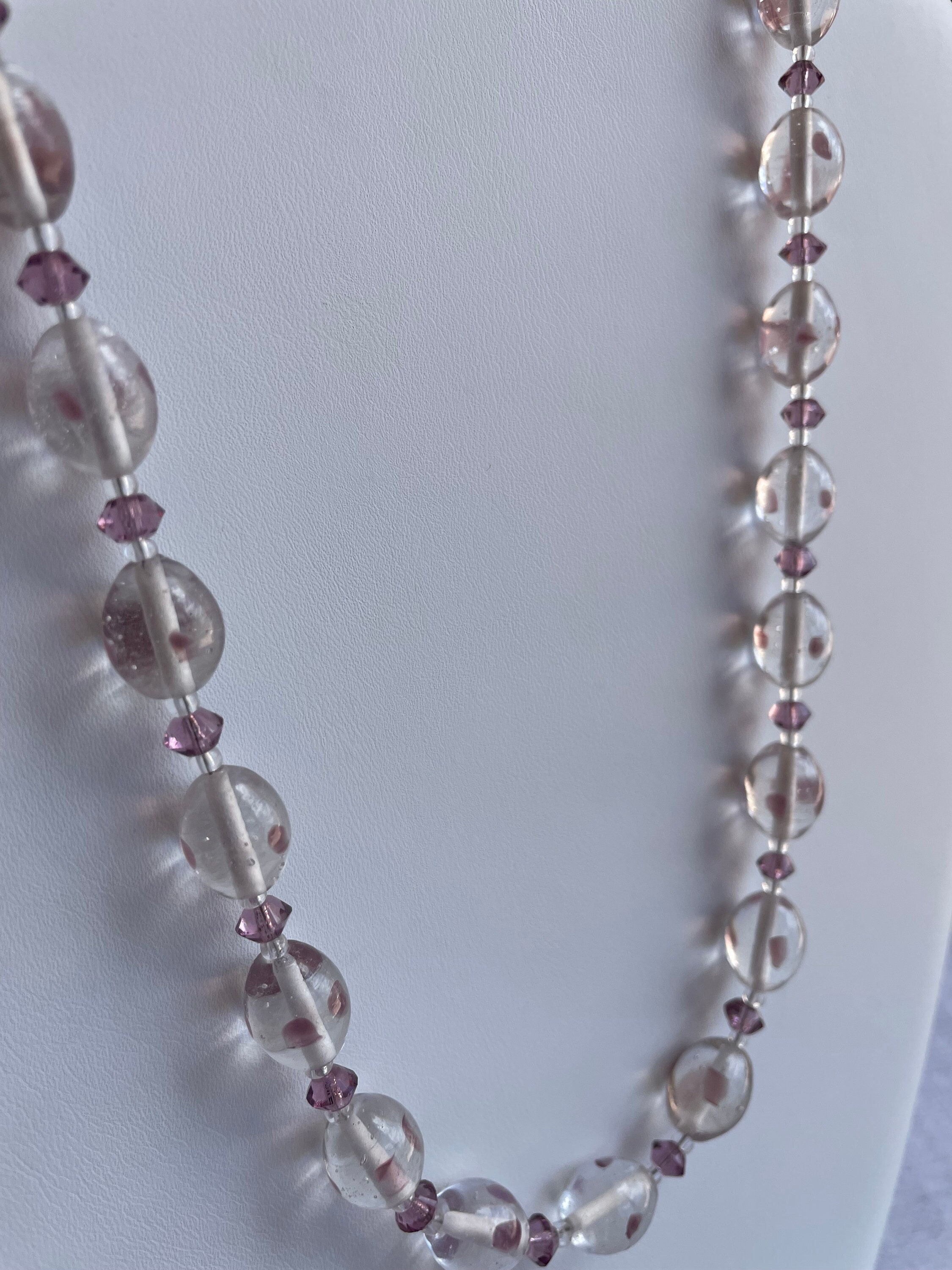 Vintage Venetian Clear Oval Glass Beads With Spots of Lavender ...
