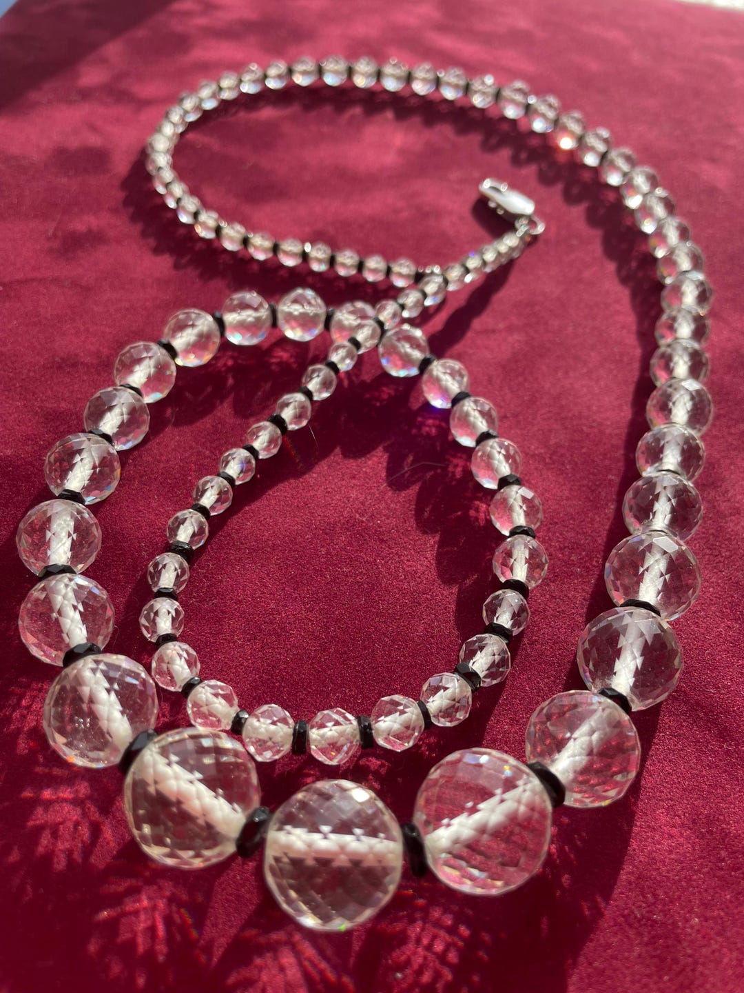 Art Deco Era, Vintage Lead Crystal Bead Necklace. Long and Luxurious ...