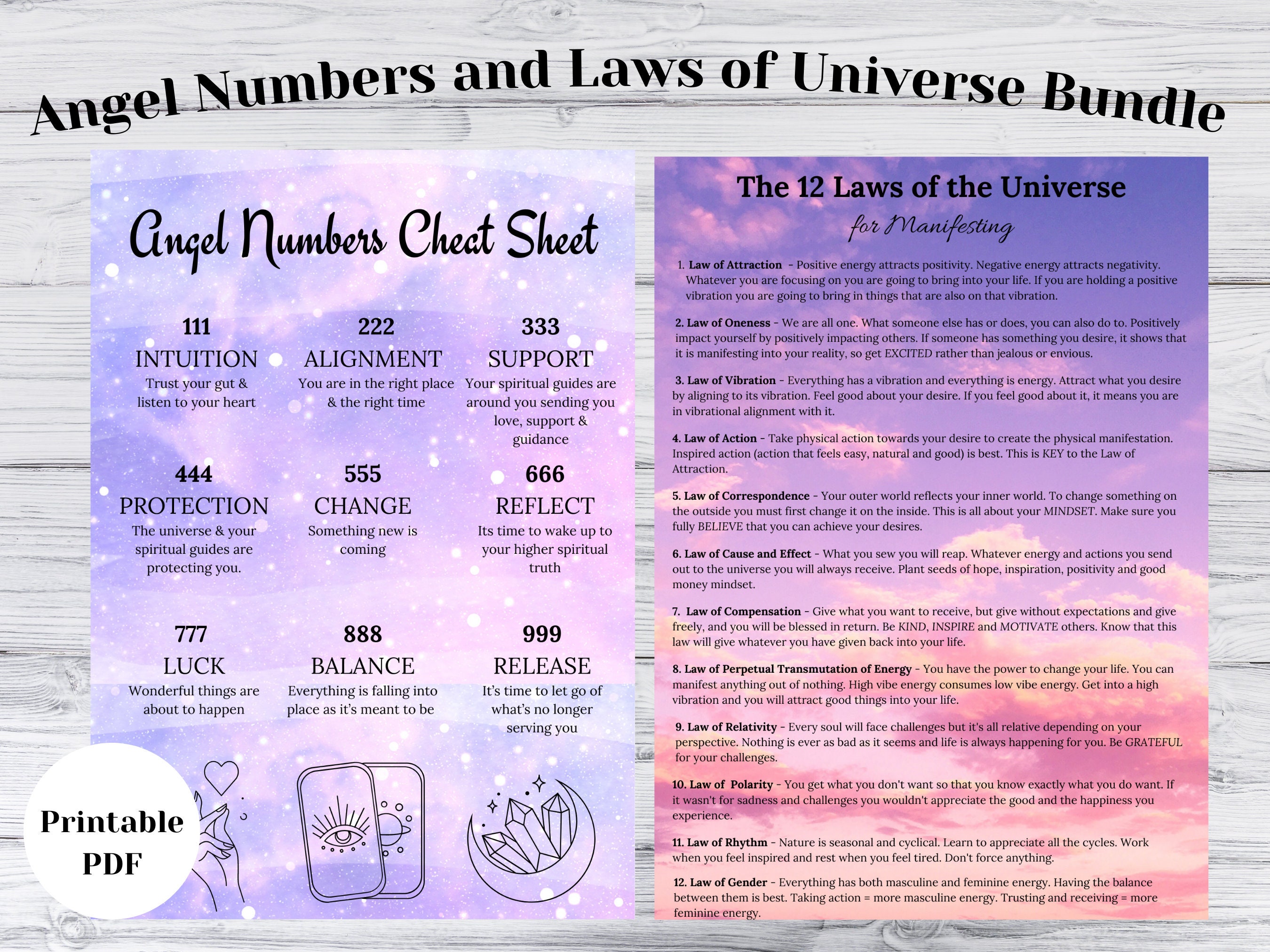 The 12 Laws of the Universe for Manifesting & Angel Numbers Cheat Sheet ...