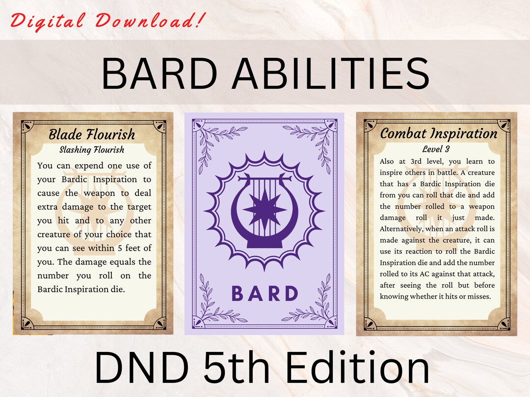 Bard Ability Cards Dnd Ability Cards Dnd Bard Dnd Spellbook Cards Dnd ...