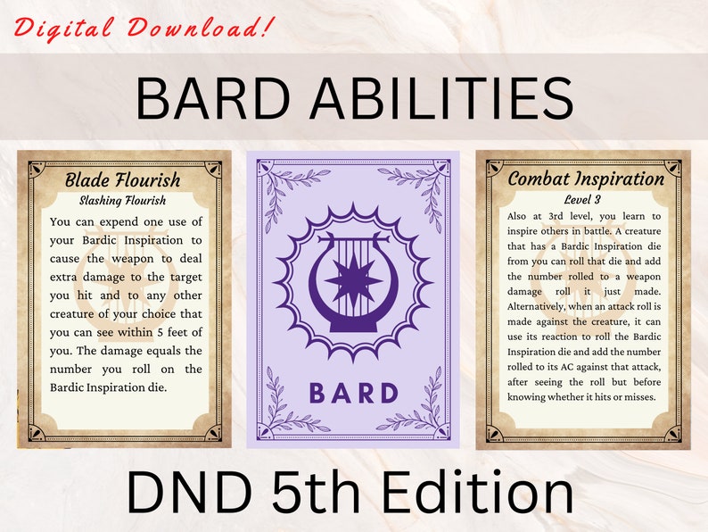 Bard Ability Cards Dnd Ability Cards Dnd Bard Dnd - Etsy