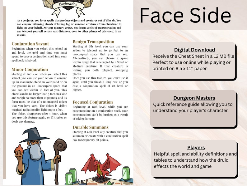 Wizard Cheat Sheet Wizard Quick Reference Guide Dnd Cheat Sheet Wizard ...