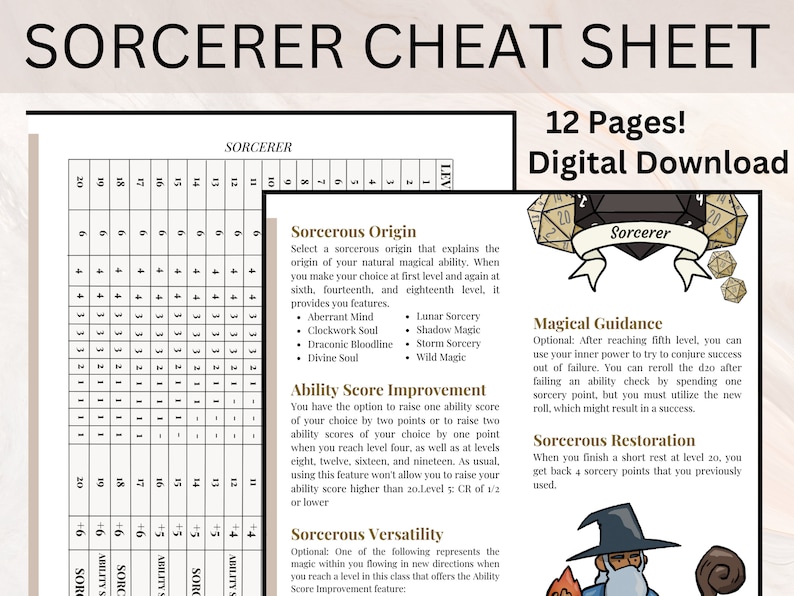 SORCERER BUNDLE Dnd Sorcerer Pack Sorcerer Spell Cards - Etsy