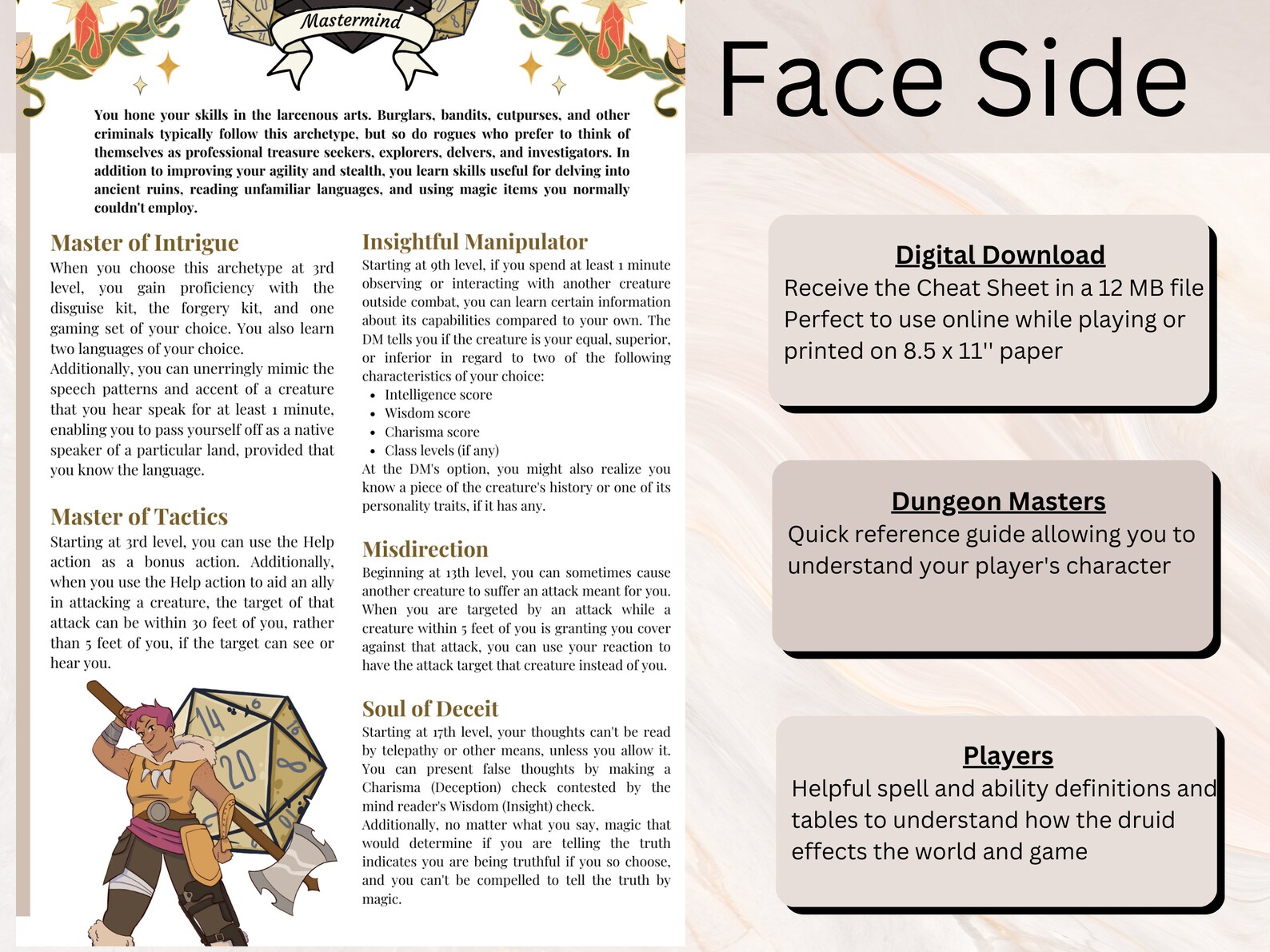 Rogue Cheat Sheet | Rogue Quick Reference Guide | Dnd Cheat Sheet | 14 ...