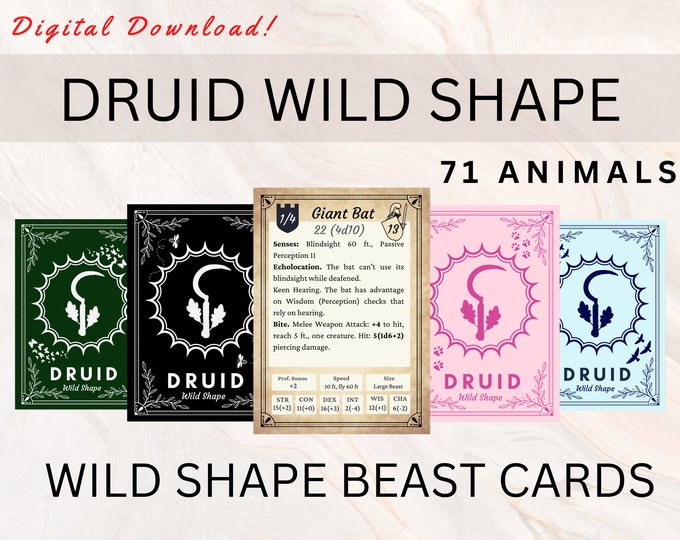 MOON DRUID BUNDLE | Dnd Moon Druid| Druid Spell Cards | Wild Shape ...