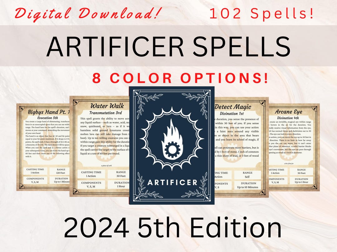 Artificer Dnd Spell Cards | 2024 5e | Dnd Spellbook | Dnd Spellbook ...