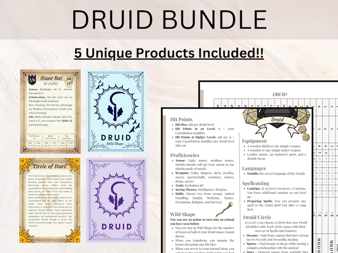 DRUID BUNDLE | Dnd Druid Pack | Druid Spell Cards | Wild Shape ...