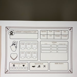 Animal Companion Card | Character Sheet | Animal Character Sheet | Dnd ...