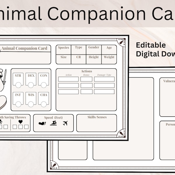 Dnd Character Sheet Animals - Etsy