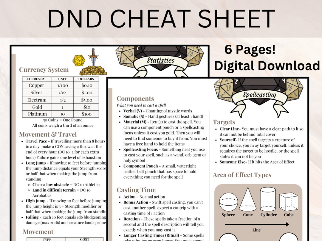 Dnd Cheat Sheet | Quick Reference Guide | DM Cheat Sheet | Dnd Player ... Dnd Cheat Sheet | Quick Reference Guide | DM Cheat Sheet | Dnd Player ...