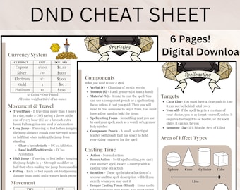 Printable Dungeons and Dragons Player Cheat Sheet Dnd 5e Player Guide ...