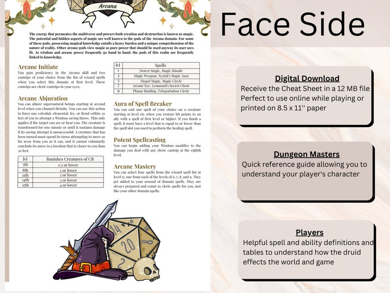 Cleric Cheat Sheet | Cleric Quick Referece Guide | Dnd Cheat Sheet ...